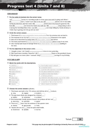 Prepare 5 Progress Test 4 (Units 7 and 8). Interactive worksheet ...