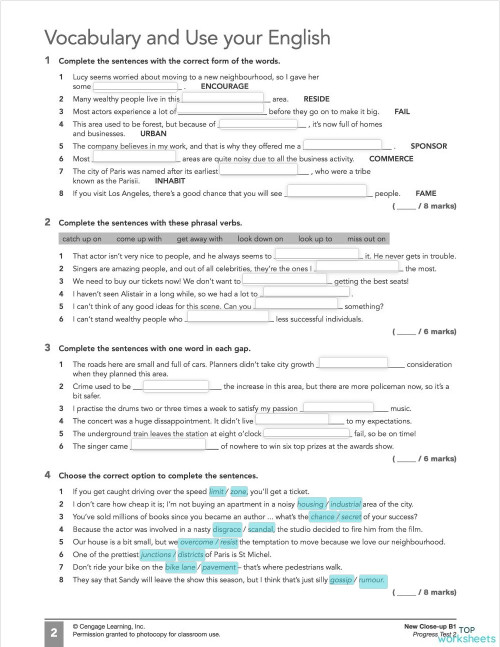 Close-Up B2 Progress Test 2 Vocabulary and Use your English Units 3,4 ...