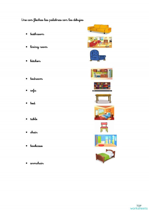 Elementos del hogar en inglés. Ficha interactiva | TopWorksheets