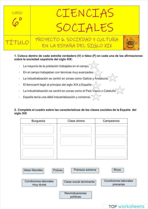 Proyecto 6. sociedad y cultura en la españa del siglo xix. Ficha ...