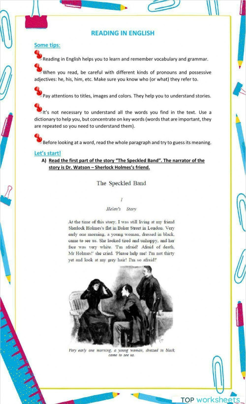 Reading in English. Interactive worksheet | TopWorksheets