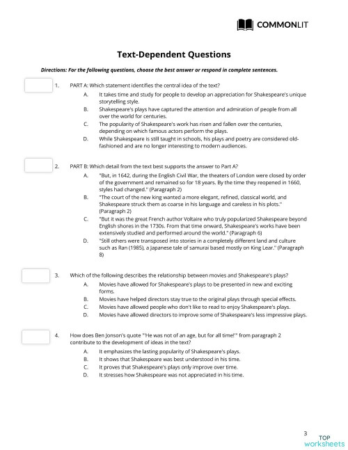The Lure of Shakespeare. Interactive worksheet | TopWorksheets