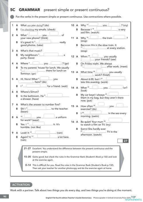 5C Present simple and cont elem. Interactive worksheet | TopWorksheets