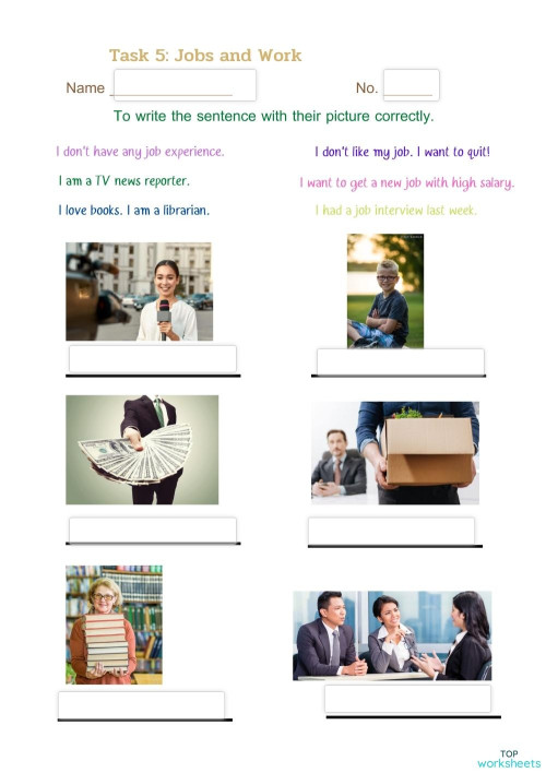 ใบงานที่ 5 Jobs and Work written answer.. Interactive worksheet ...