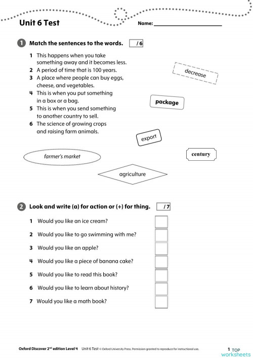 Unit 6 Test. Ficha interactiva | TopWorksheets