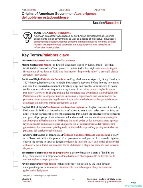 Government Chapter 2 Section 1 Carlos. Ficha interactiva | TopWorksheets