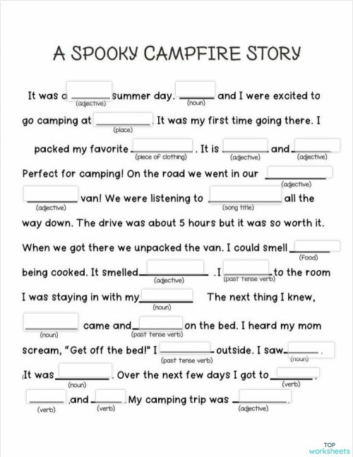 Camping story. Interactive worksheet | TopWorksheets