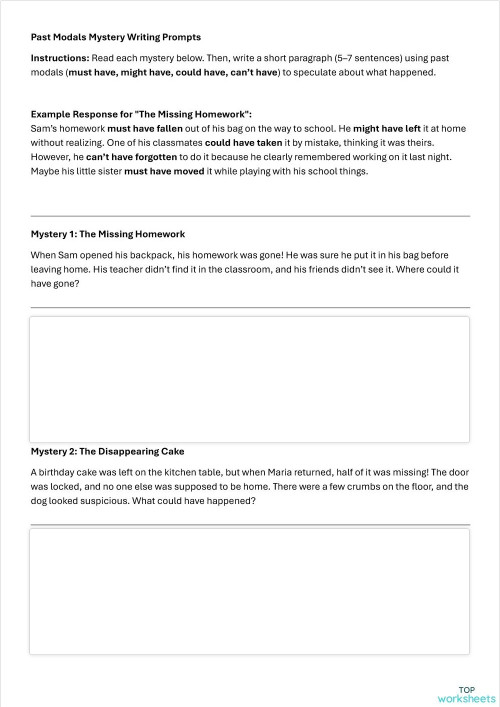 Writing Past Modal Mysteries.. Interactive worksheet | TopWorksheets