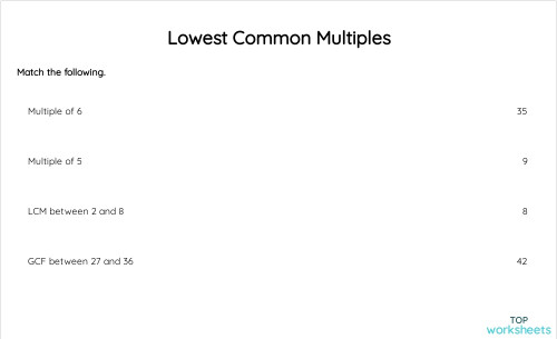 Lowest Common Multiples. Interactive worksheet | TopWorksheets