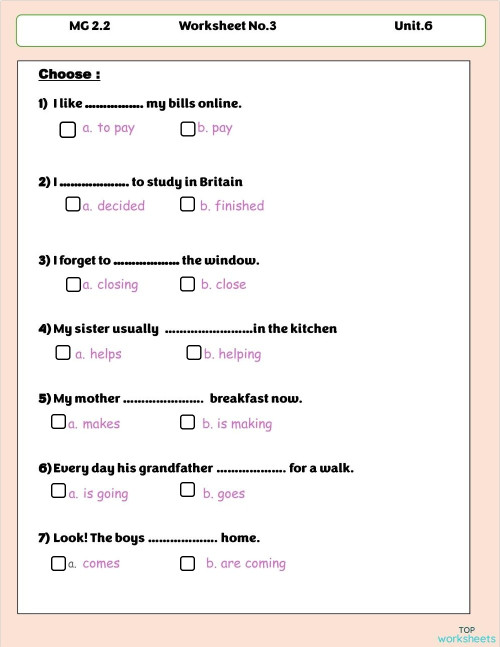 Interactive worksheets and online exercises in english | TopWorksheets