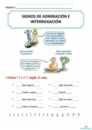 Signos de interrogación y admiración. Ficha interactiva | TopWorksheets
