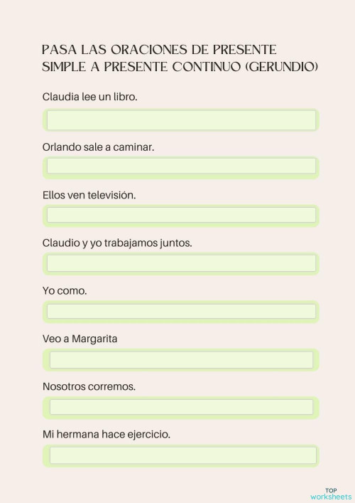 Presente Simple- Gerundio. Ficha interactiva | TopWorksheets