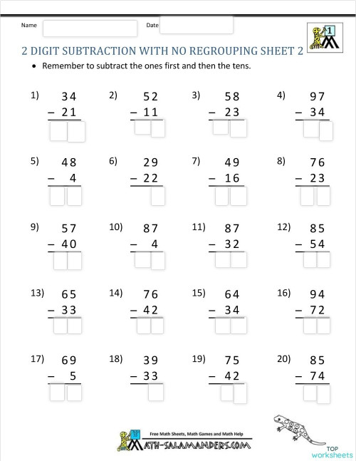 Subtraction without regrouping 2. Interactive worksheet | TopWorksheets