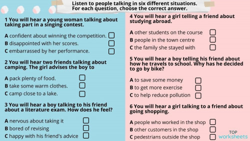 Listening part 2-Unit 5 (B1). Interactive worksheet | TopWorksheets