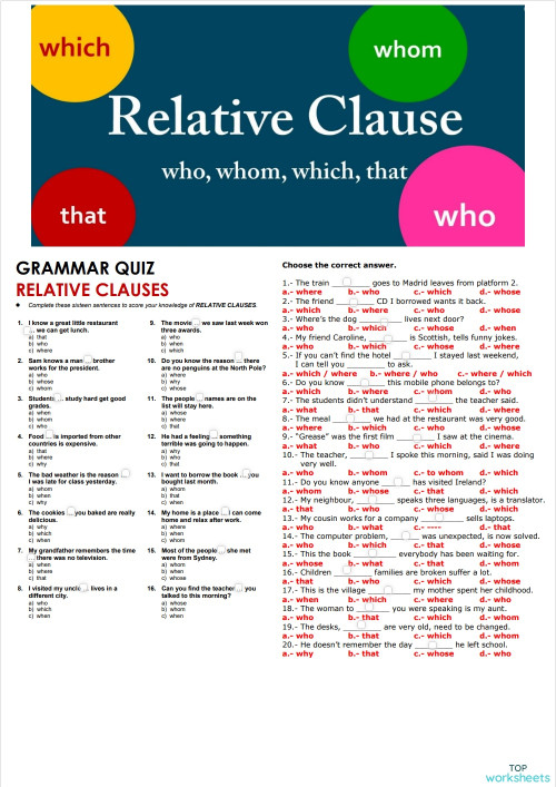 RELATIVE CLAUSES. Interactive worksheet | TopWorksheets