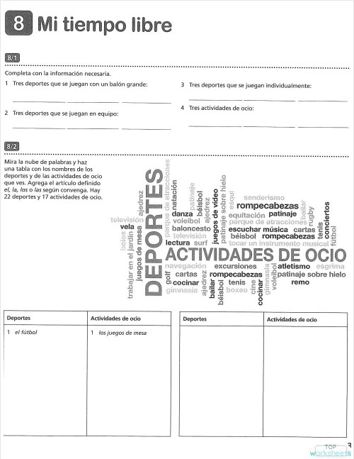 Workbook 8. Mi tiempo libre 35. Ficha interactiva | TopWorksheets