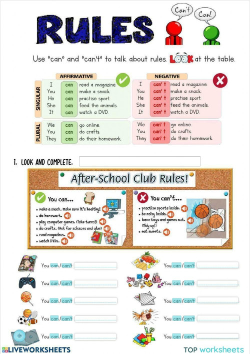 ROOFTOPS 6 - UNIT 1 - RULES - CAN - CAN'T. Interactive worksheet | TopWorksheets