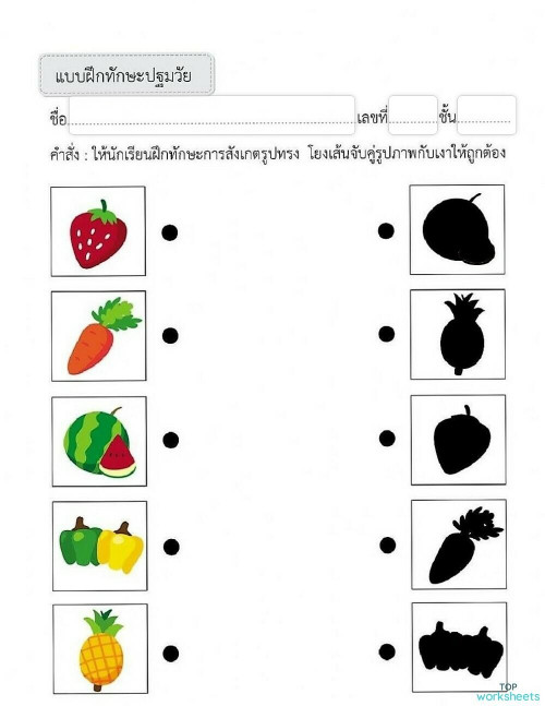 แบบฝึกหัดโยงเส้นจับคู่ ใบงานเชิงโต้ตอบ Topworksheets