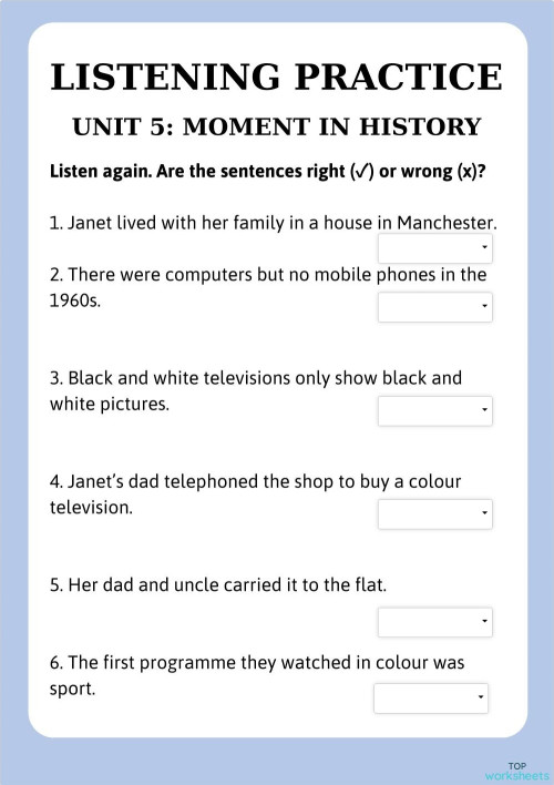 Moment in History. Interactive worksheet | TopWorksheets