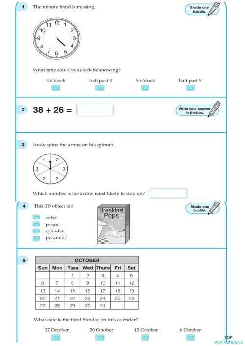 Year 5 Numeracy NAPLAN 2010. Interactive worksheet | TopWorksheets