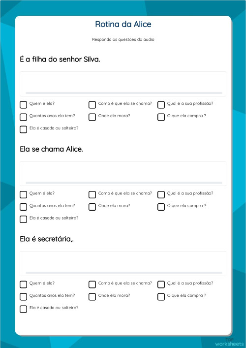 Rotina da Alice. Ficha interativa | TopWorksheets