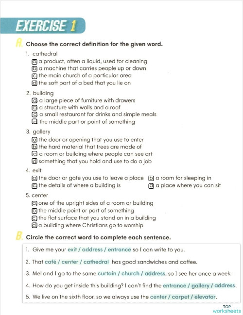 Buildings exercises. Interactive worksheet | TopWorksheets