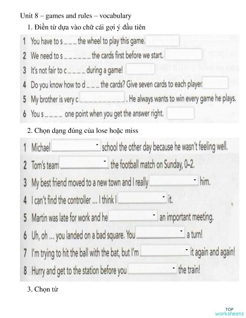 unit 8 vocab. Interactive worksheet | TopWorksheets