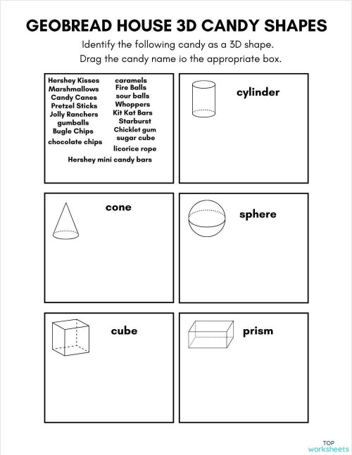 Geobread House 3D Candy Shapes. Interactive worksheet | TopWorksheets