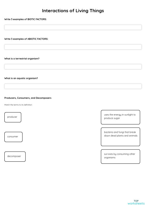 Interactions of Living Things. Interactive worksheet | TopWorksheets