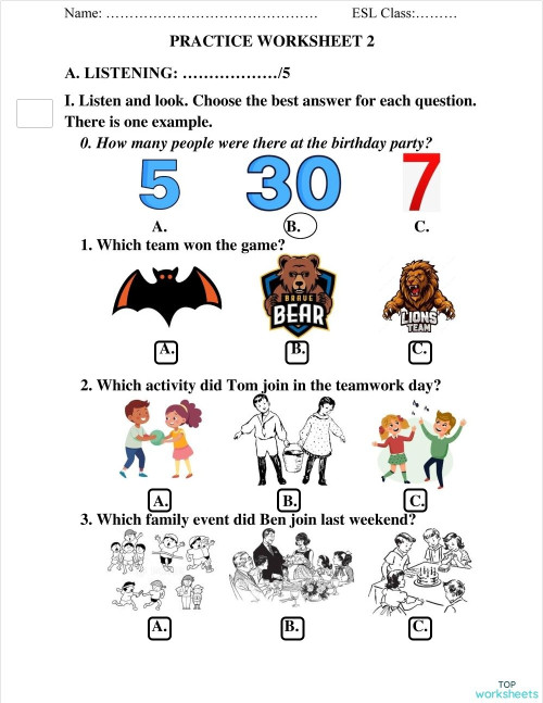 Listening 3rd grade. Interactive worksheet | TopWorksheets