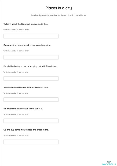 Places in a city. Interactive worksheet | TopWorksheets