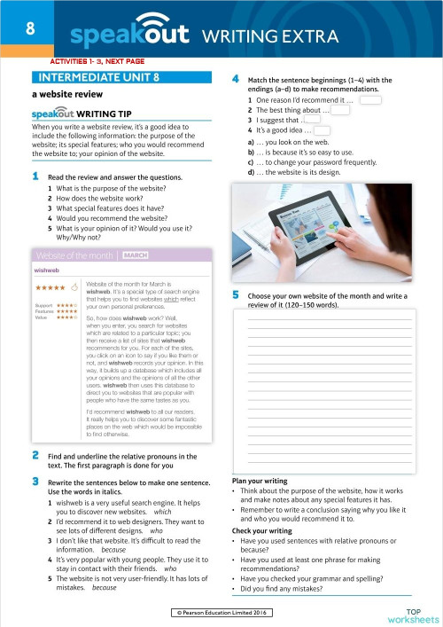 writing extra WEBSITES. Interactive worksheet | TopWorksheets