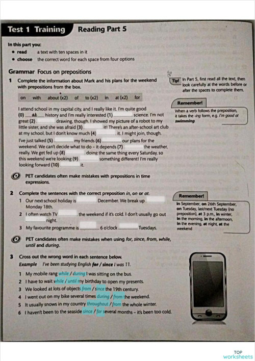 Reading part 5 b1. Interactive worksheet | TopWorksheets