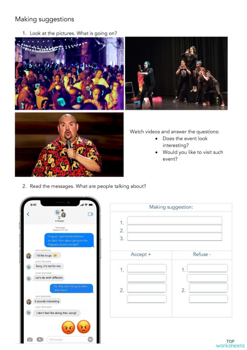 Make suggestions. Interactive worksheet | TopWorksheets