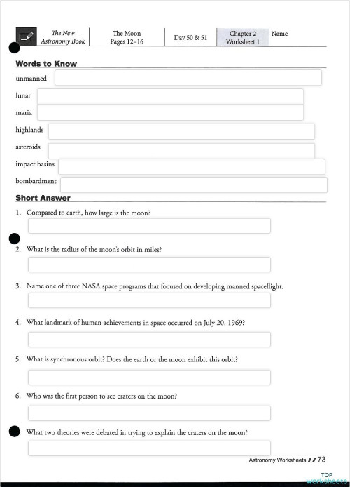 Chapter 2: The Moon Worksheet 1. Interactive worksheet | TopWorksheets