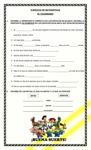 El calendario y sus componentes. Ficha interactiva | TopWorksheets