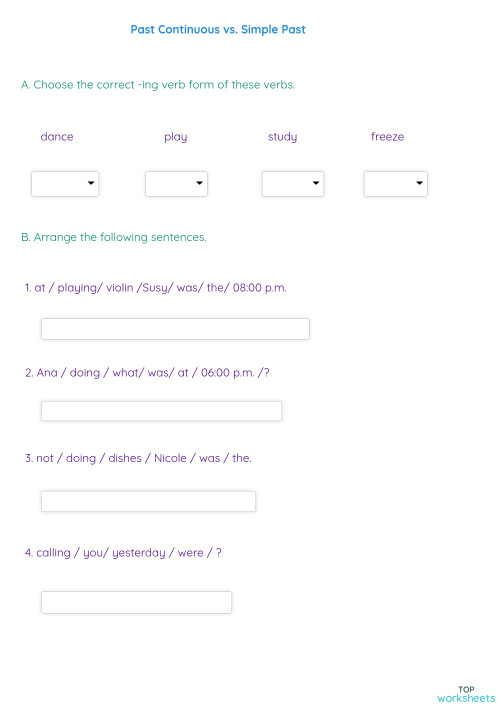 Past continuous vs. Past Simple. Interactive worksheet | TopWorksheets
