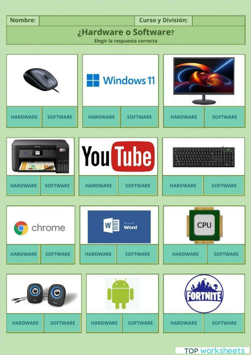 Hardware o Software. Ficha interactiva | TopWorksheets
