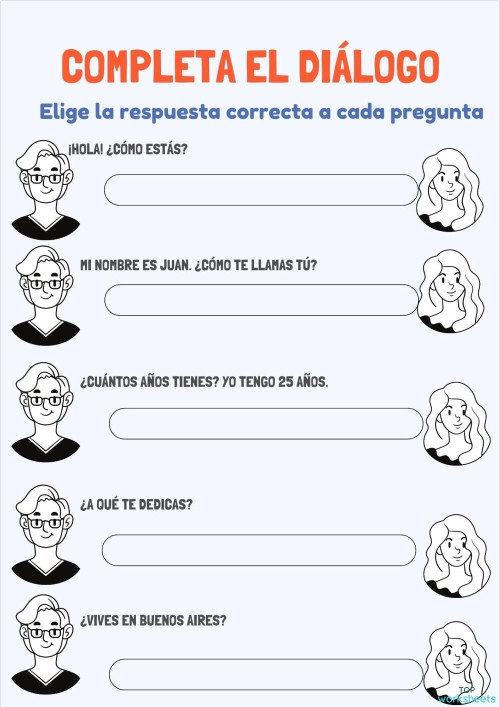 Completa el diálogo 2. Ficha interactiva | TopWorksheets