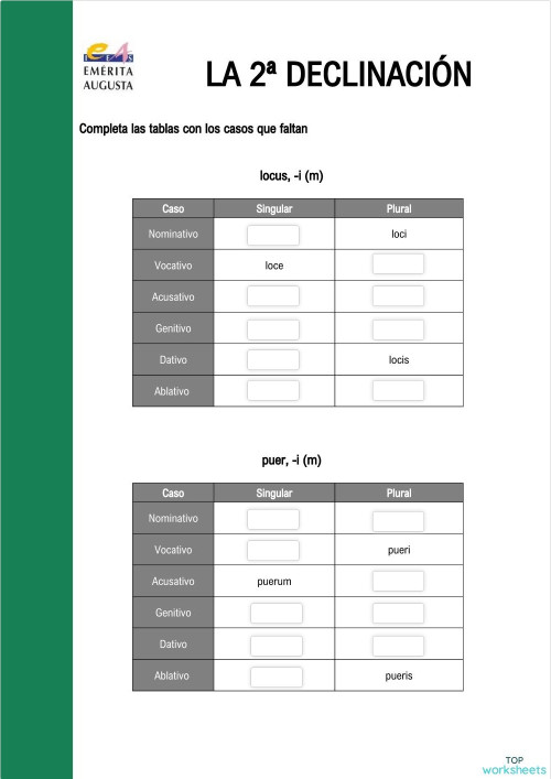 Latín: fichas interactivas y ejercicios online | TopWorksheets