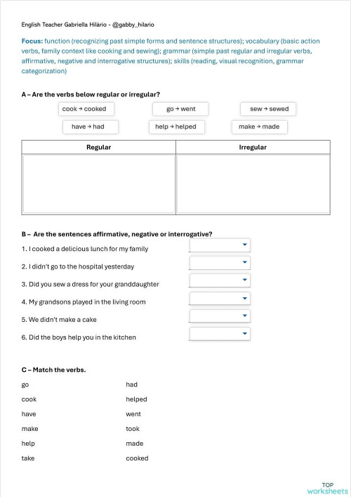Grammar - Past Simple Basics. Interactive worksheet | TopWorksheets