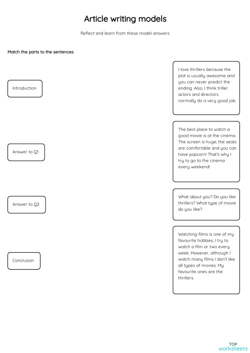 Article writing models. Interactive worksheet | TopWorksheets