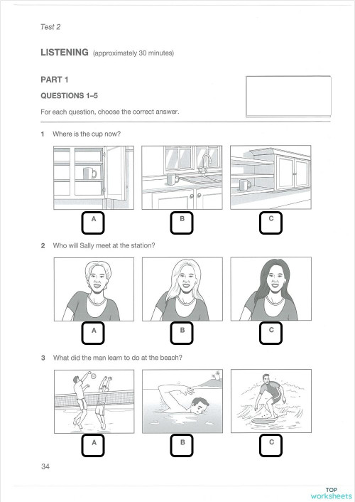 Listening Exam Practice A2. Interactive worksheet | TopWorksheets