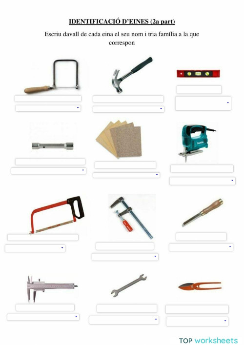 Identificació d'eines del taller de tecnologia. Fitxa interactiva | TopWorksheets