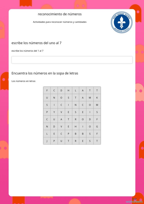 reconocimiento de números. Ficha interactiva | TopWorksheets