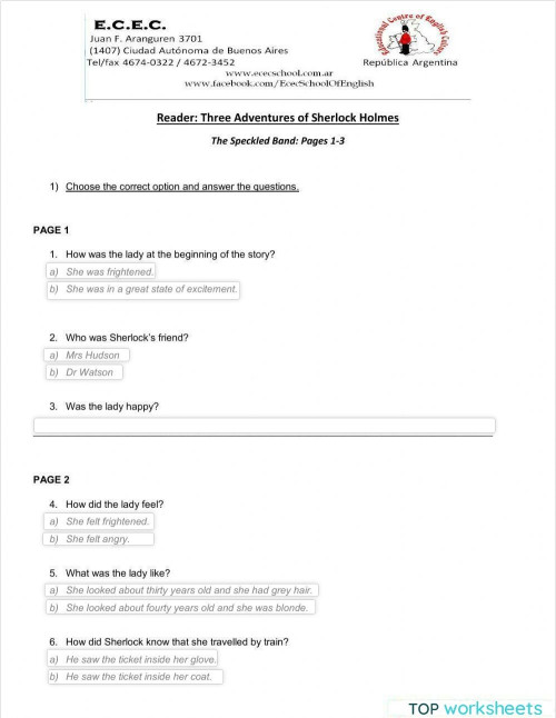 Sherlock holmes. Interactive worksheet | TopWorksheets