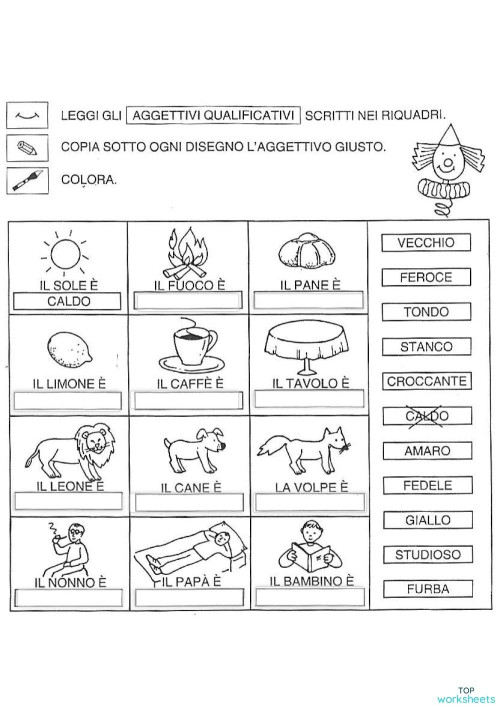 AGGETTIVO 7 COMPLETA. Scheda interattiva | TopWorksheets