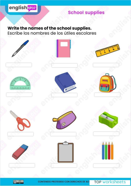 School supplies. Ficha interactiva | TopWorksheets