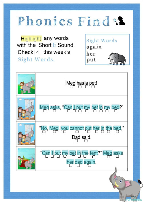 Meg's Pet Phonics Find. Interactive worksheet | TopWorksheets