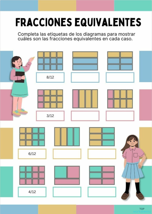 Fracciones equivalentes. Ficha interactiva | TopWorksheets